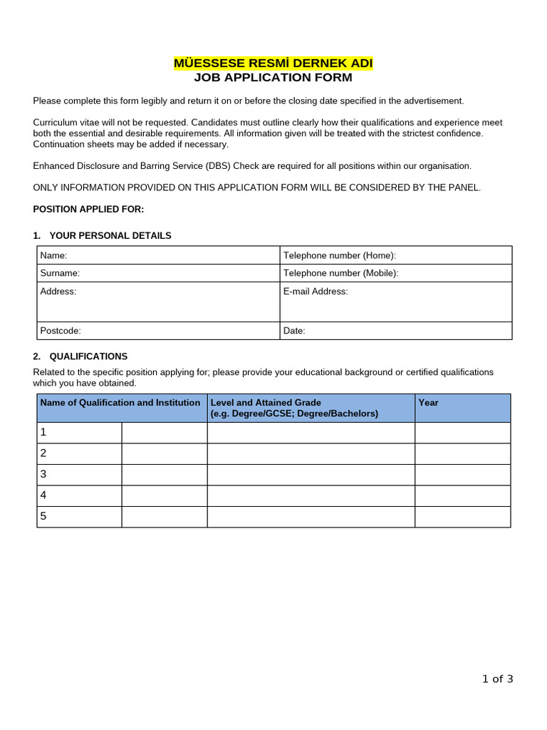 K3 Şablon - Job Application Form | PDF