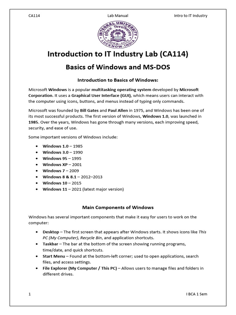 CA114 Intro To IT Lab Manual | PDF | Microsoft Office | Computer File