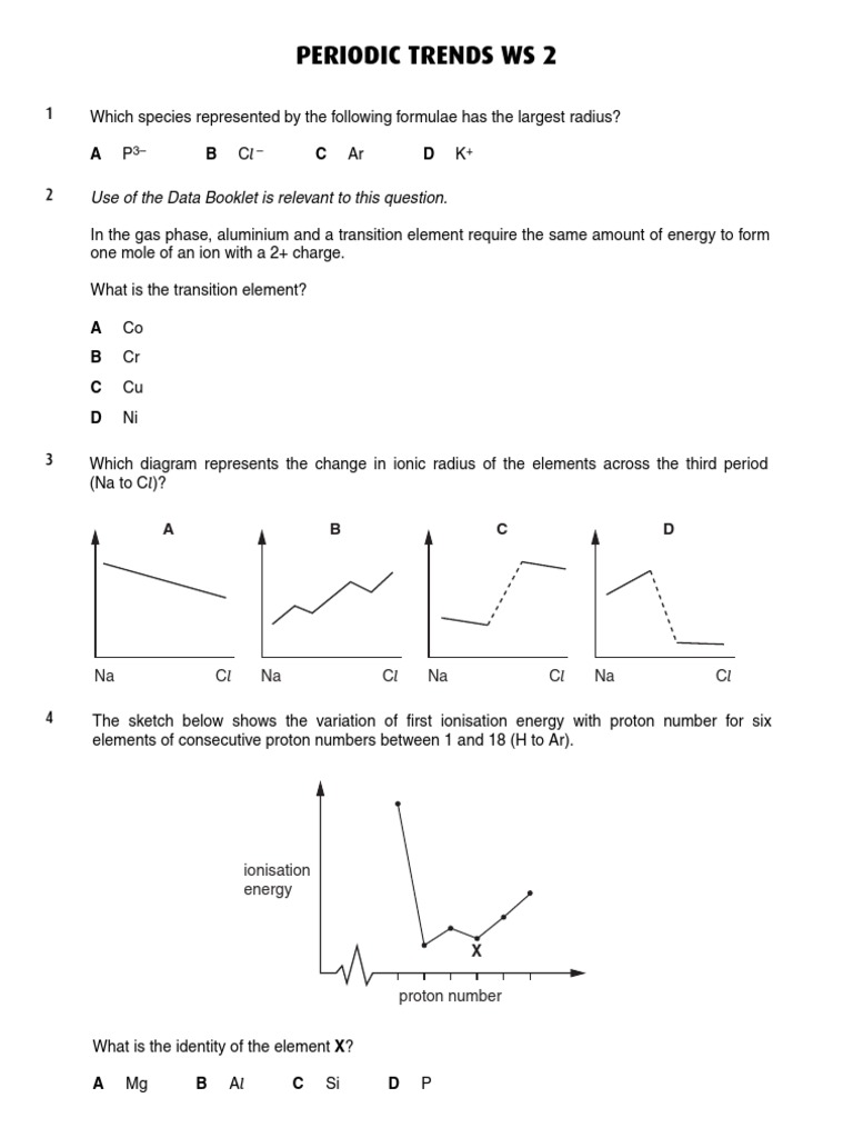 PeriodicTrends WS2 MCQs | PDF | Nitrogen | Chlorine