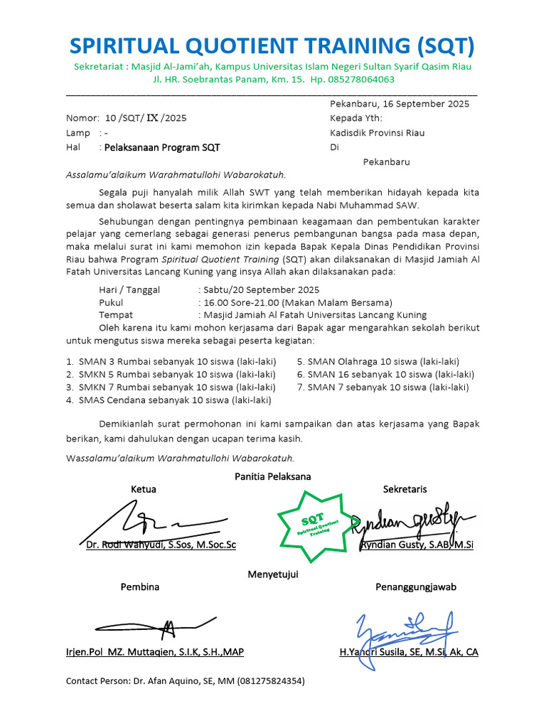Surat Izin KADISIDK Di SMA Dan SMK Di Rumbai | PDF