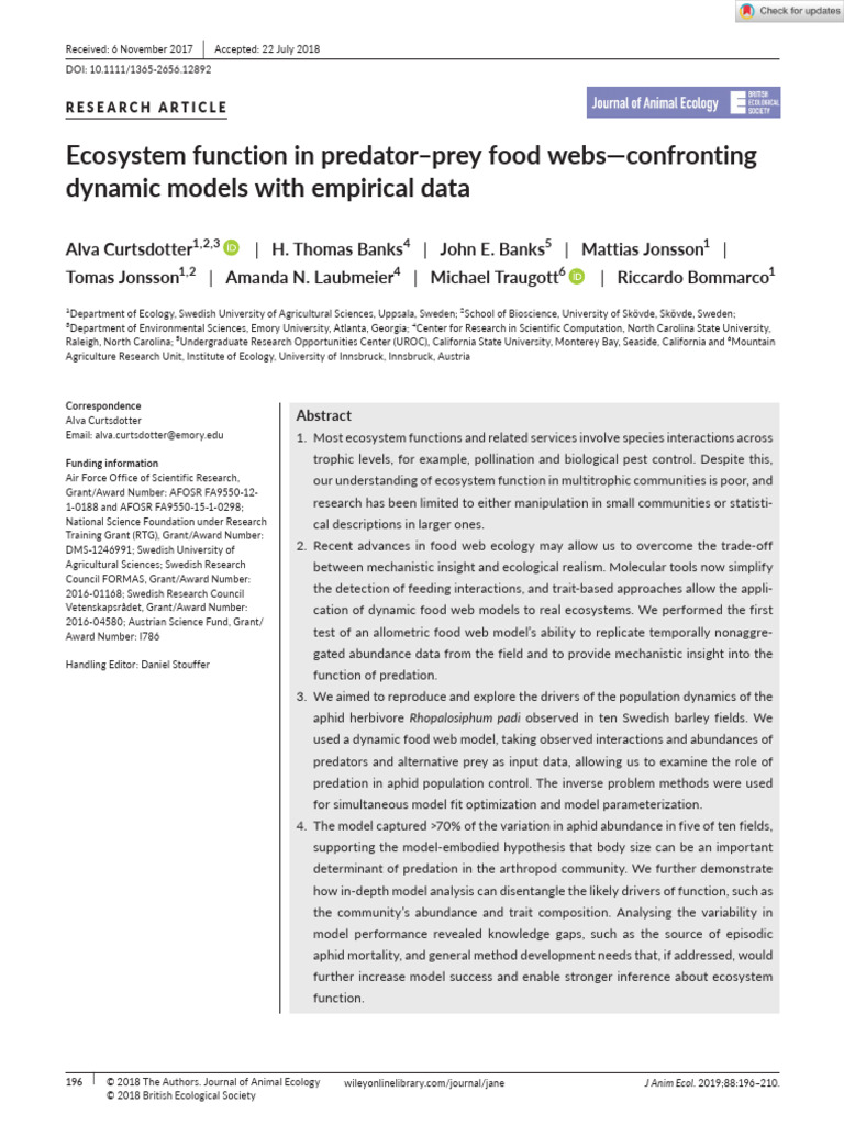 Journal of Animal Ecology - 2018 - Curtsdotter - Ecosystem Function in ...