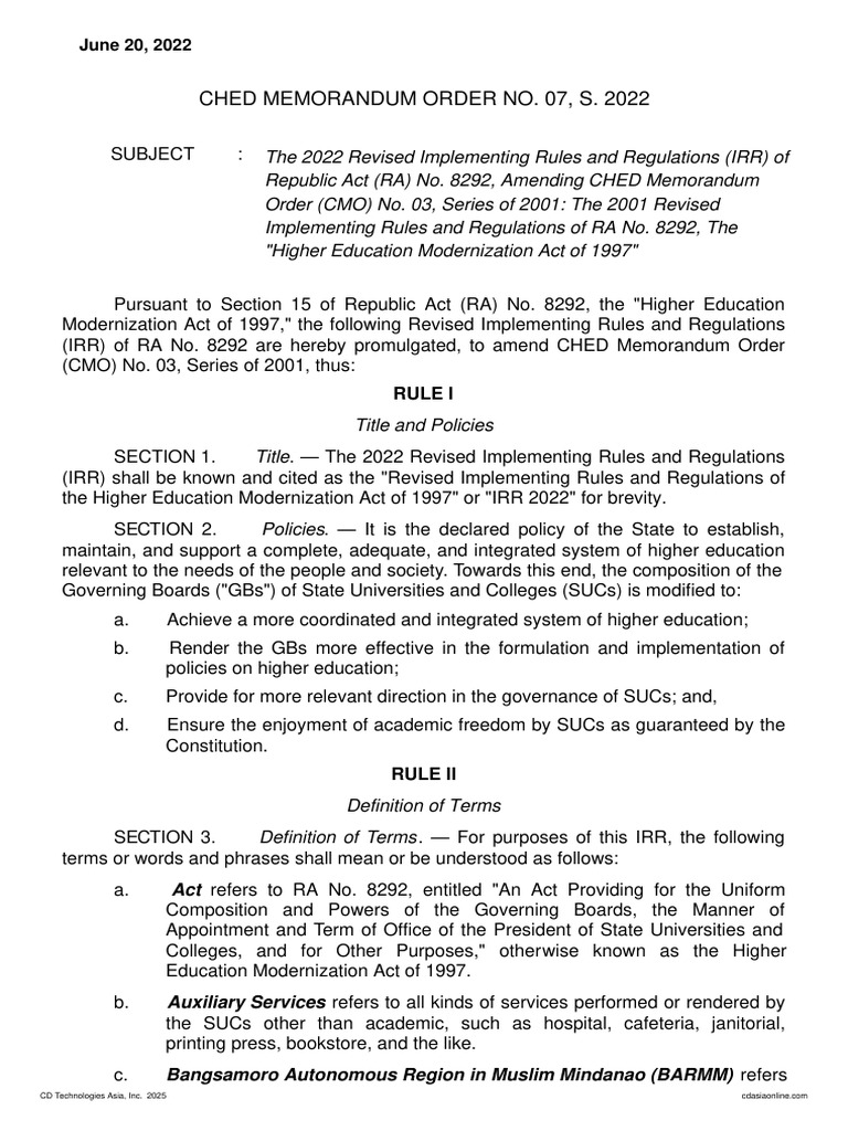 Revised Implementing Rules and Regulations of The Higher Education Modernization Act of 1997 | PDF
