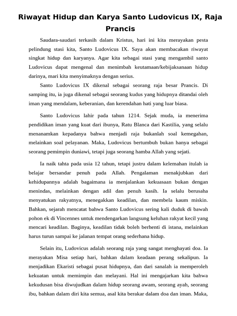 Karya dan Teladan Santo Ludovicus IX | PDF
