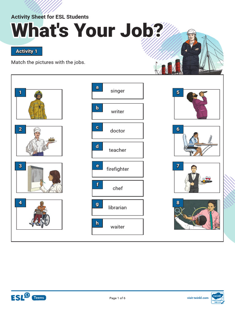 T e 1744041866 Esl Whats Your Job Activity Sheet Teens A2 Ver 3 | PDF ...