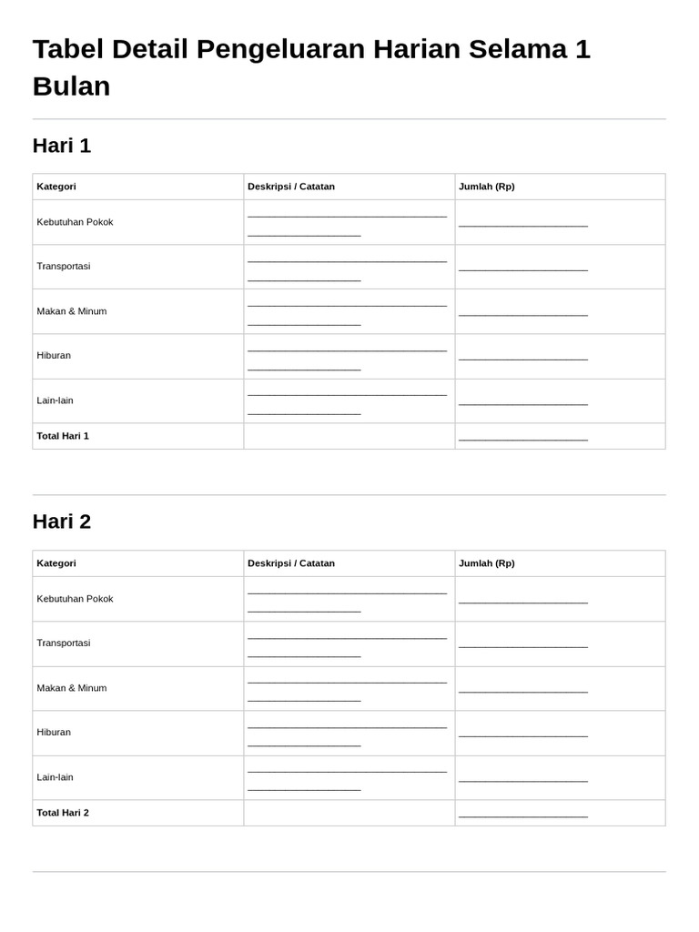 Rincian Pengeluaran Harian Bulanan | PDF
