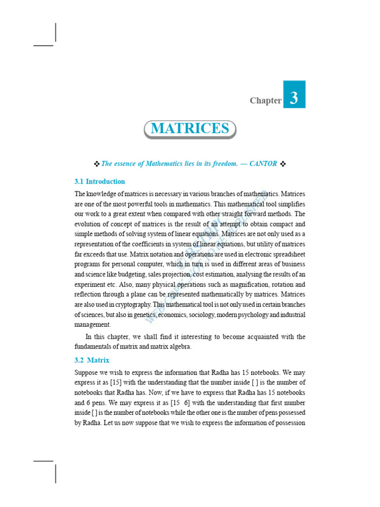 Chapter Matrices | PDF | Matrix (Mathematics) | Functional Analysis
