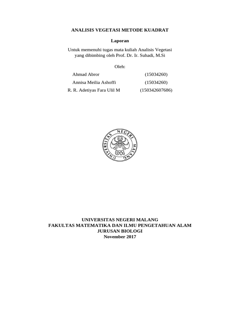 Analisis Vegetasi Metode Kuadrat | PDF