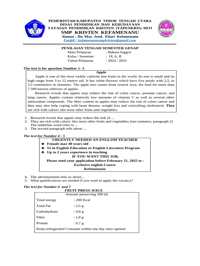 Master Soal PTS BING Kelas 9 | PDF