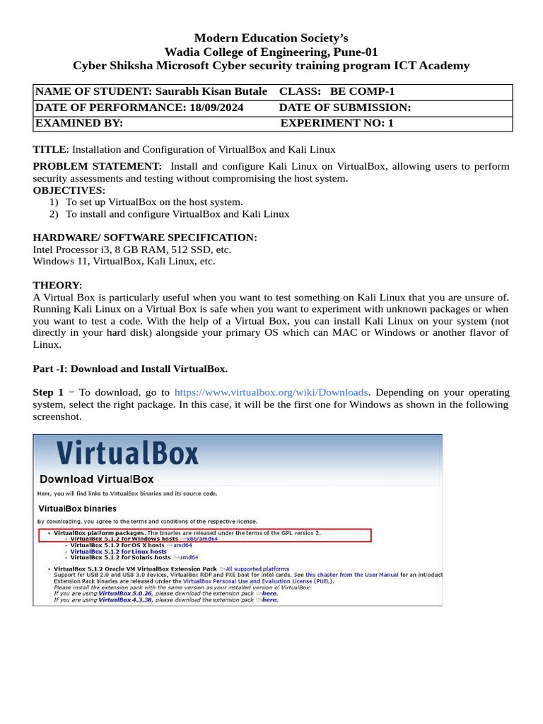 Lab1 VirtualBox and Kali Linux Manual | PDF | Linux | Microsoft Windows