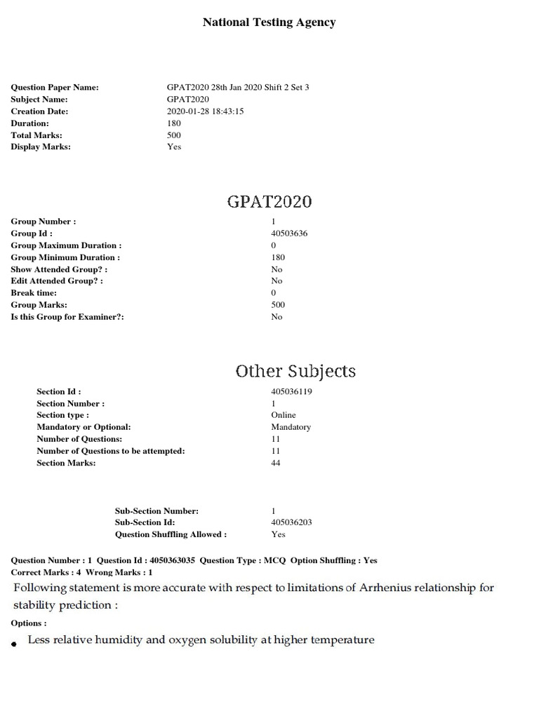 Gpat Question Paper 2020 2264 | PDF | Multiple Choice | Data Collection