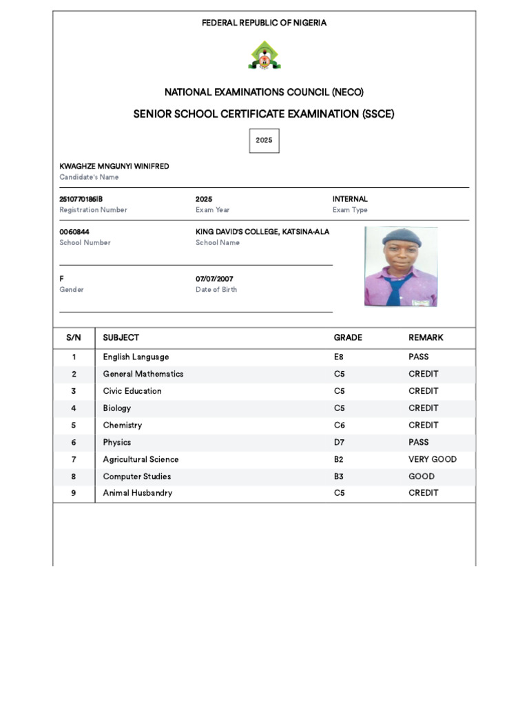NECO Results Portal | PDF