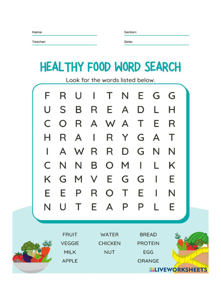 Healthy Food Wordsearch | PDF