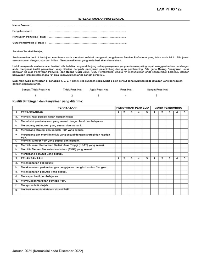 Refleksi Amalan Profesional Pendidikan | PDF