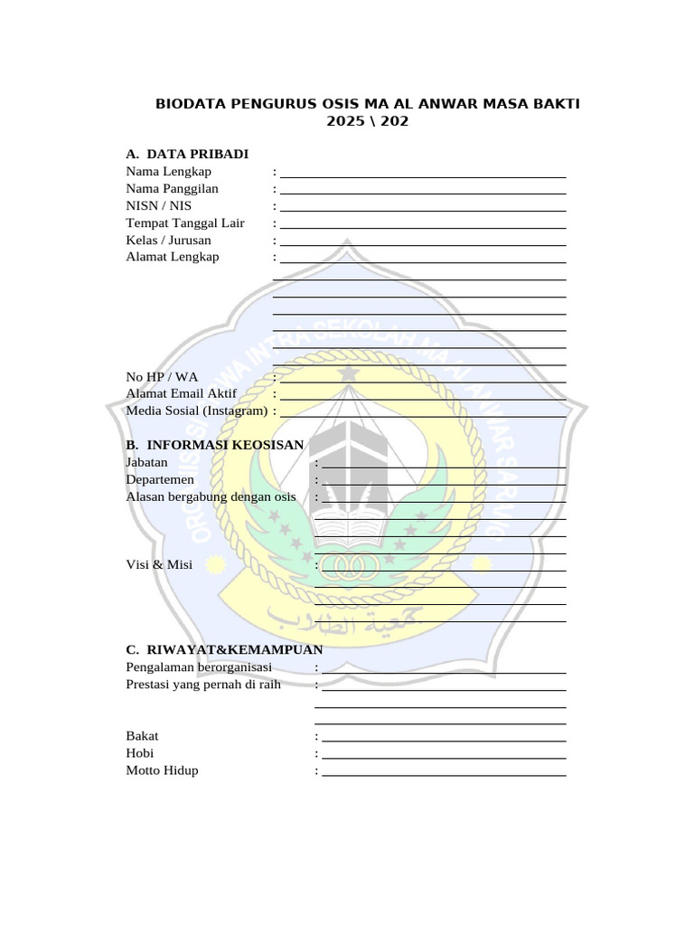 Formulir Biodata Lengkap | PDF