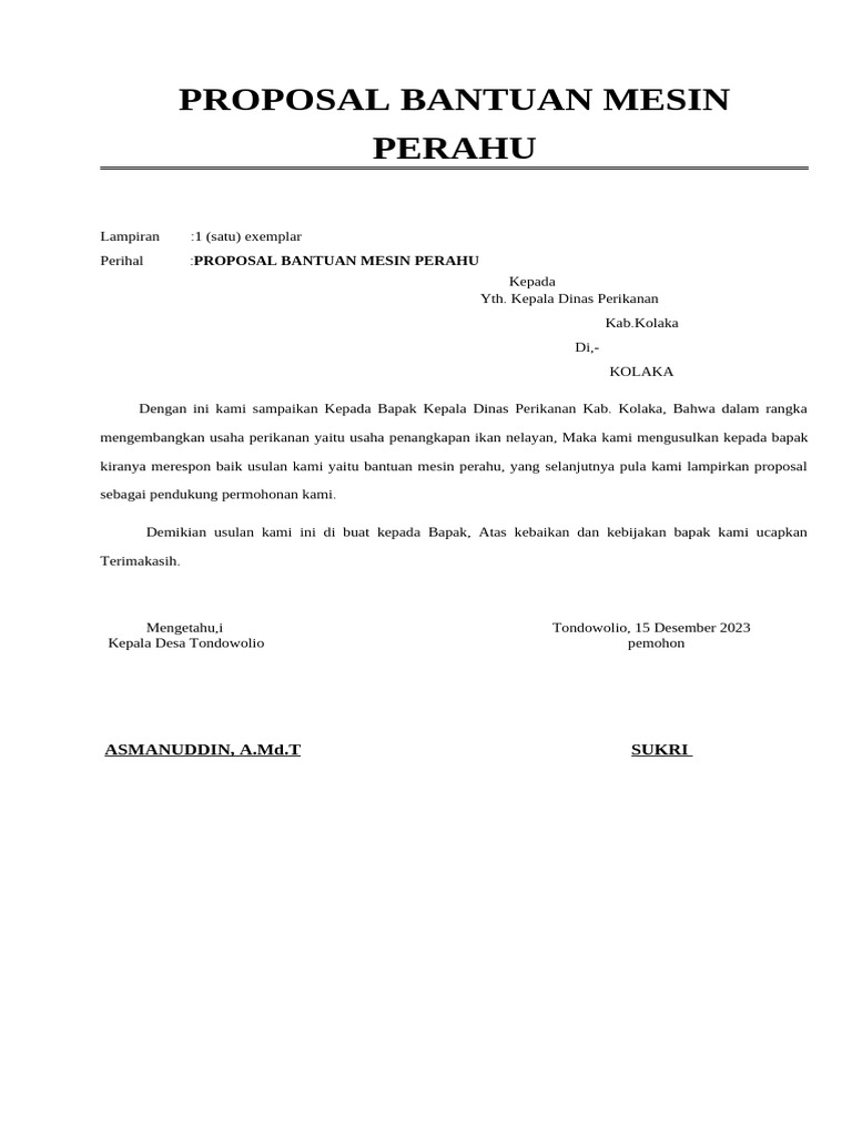 Proposal Bantuan Mesin Perahu Nelayan | PDF