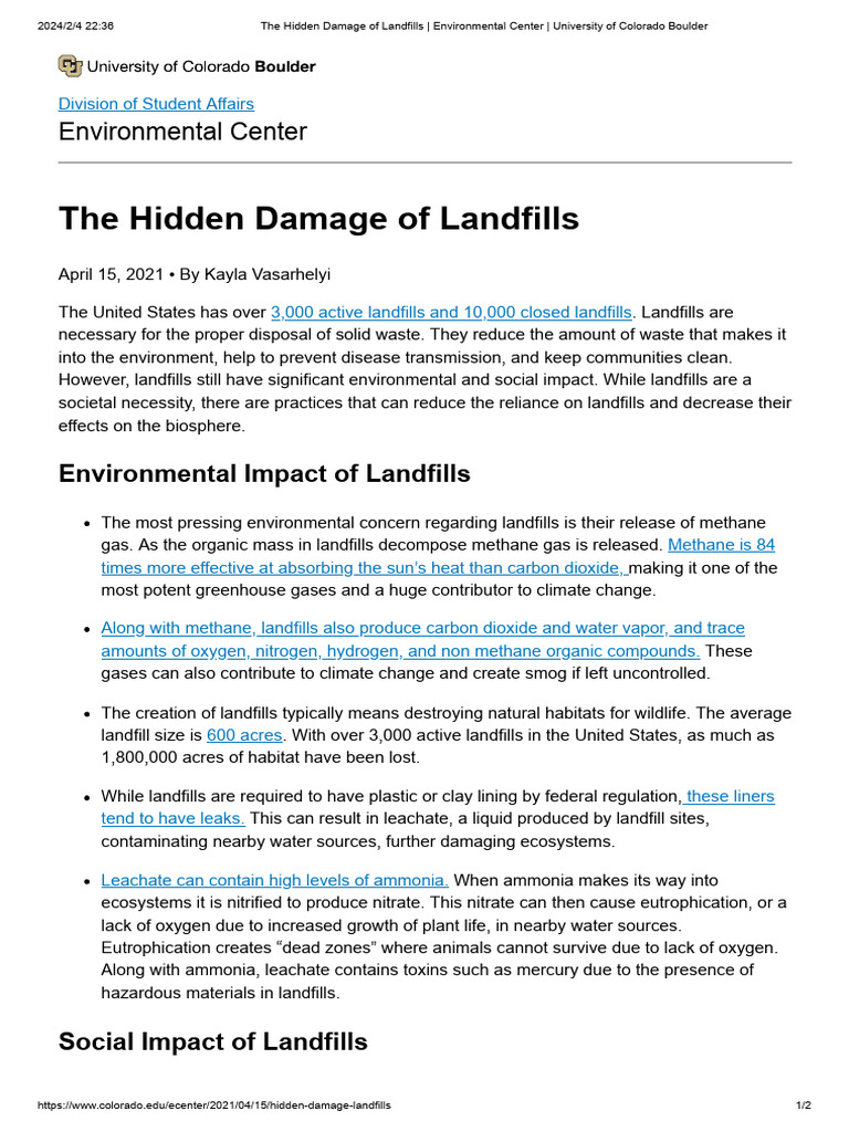 The Hidden Damage of Landfills | PDF | Landfill | Waste