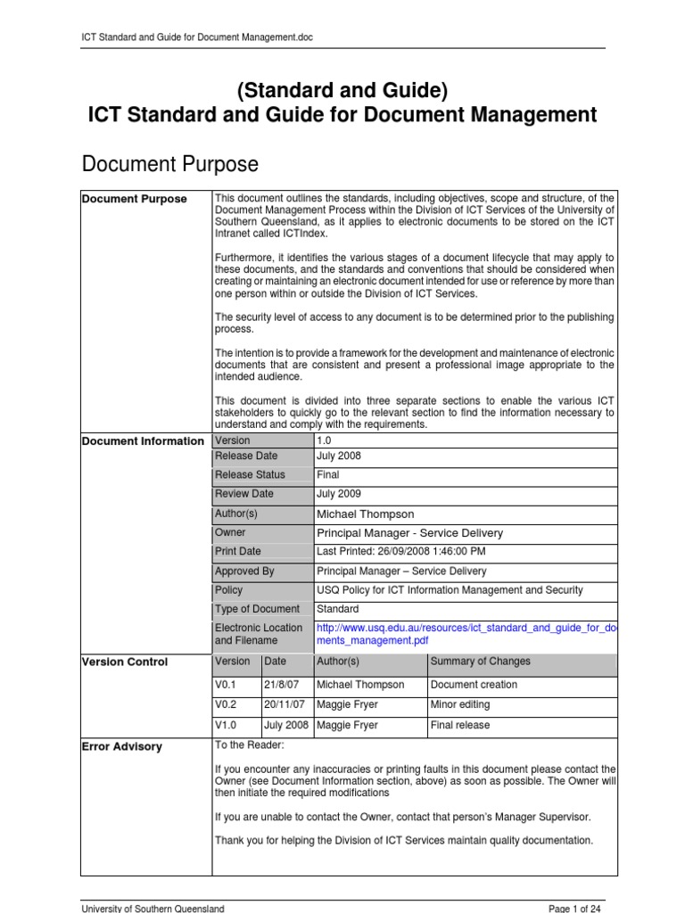 Ict Standard and Guide for Document Management PDF | Business Process ...