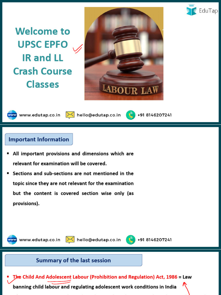 UPSC EPFO Crash Course: Key Labour Laws | PDF | Employment | License