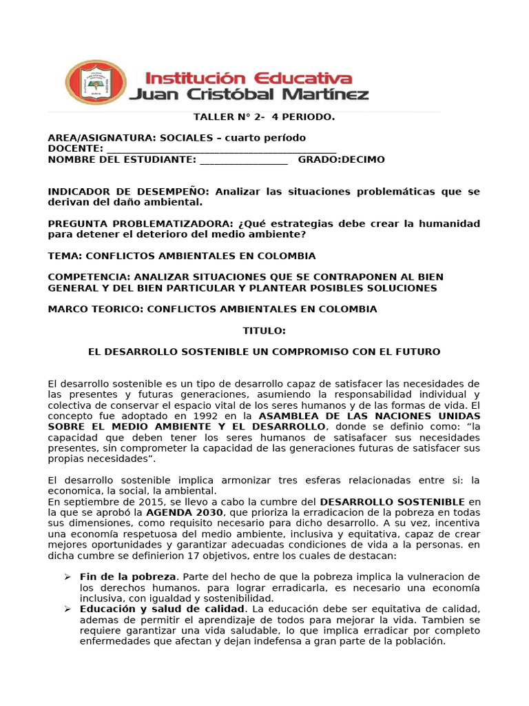 Guia 2 Cuarto Periodo Conflictos Ambientales | PDF | Desarrollo sostenible | Sustentabilidad