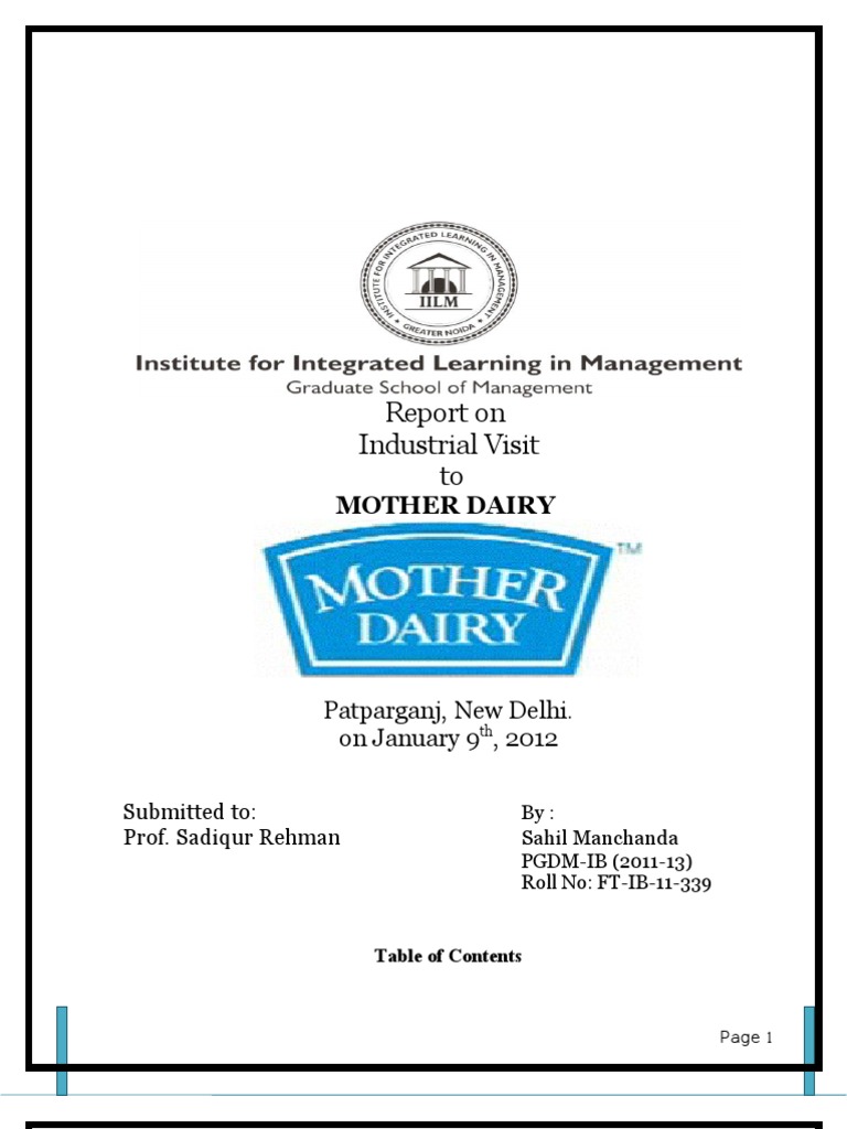 Mother Diary Industrial Visit Report | PDF | Dairy | Milk