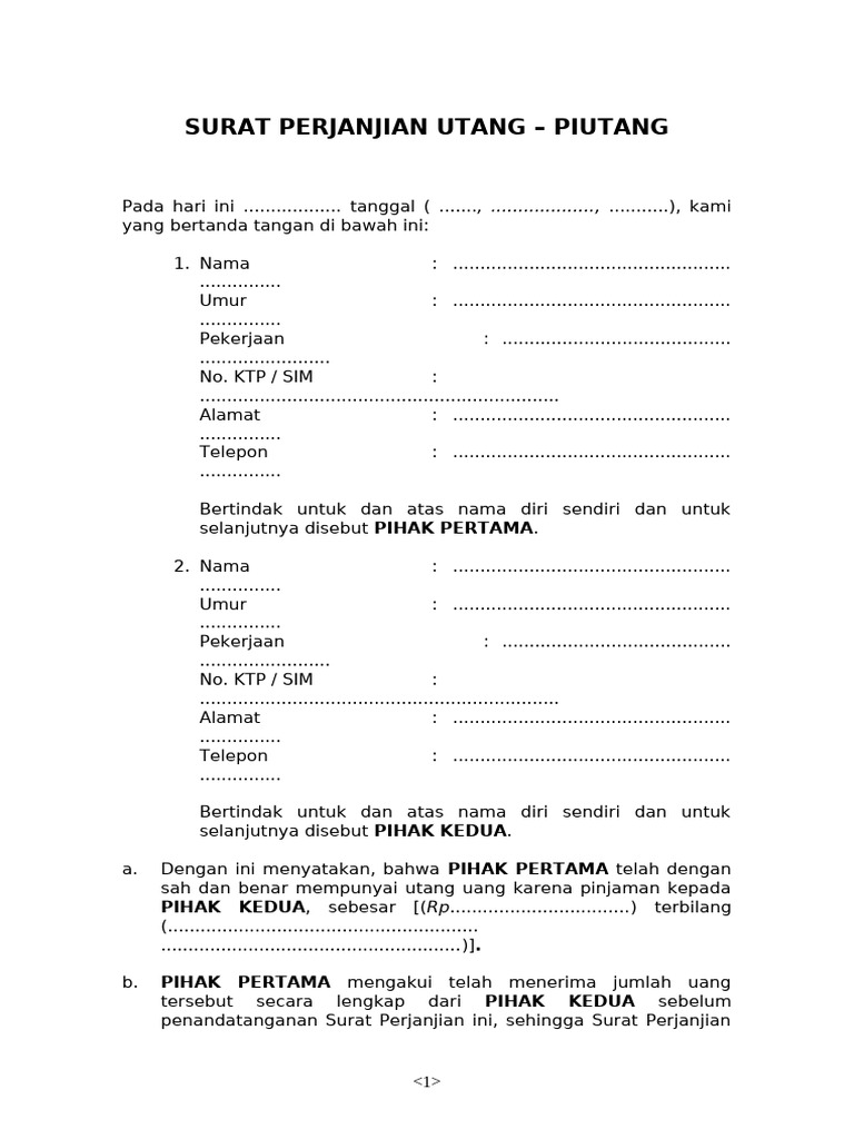 Surat Perjanjian Utang-Piutang Resmi | PDF
