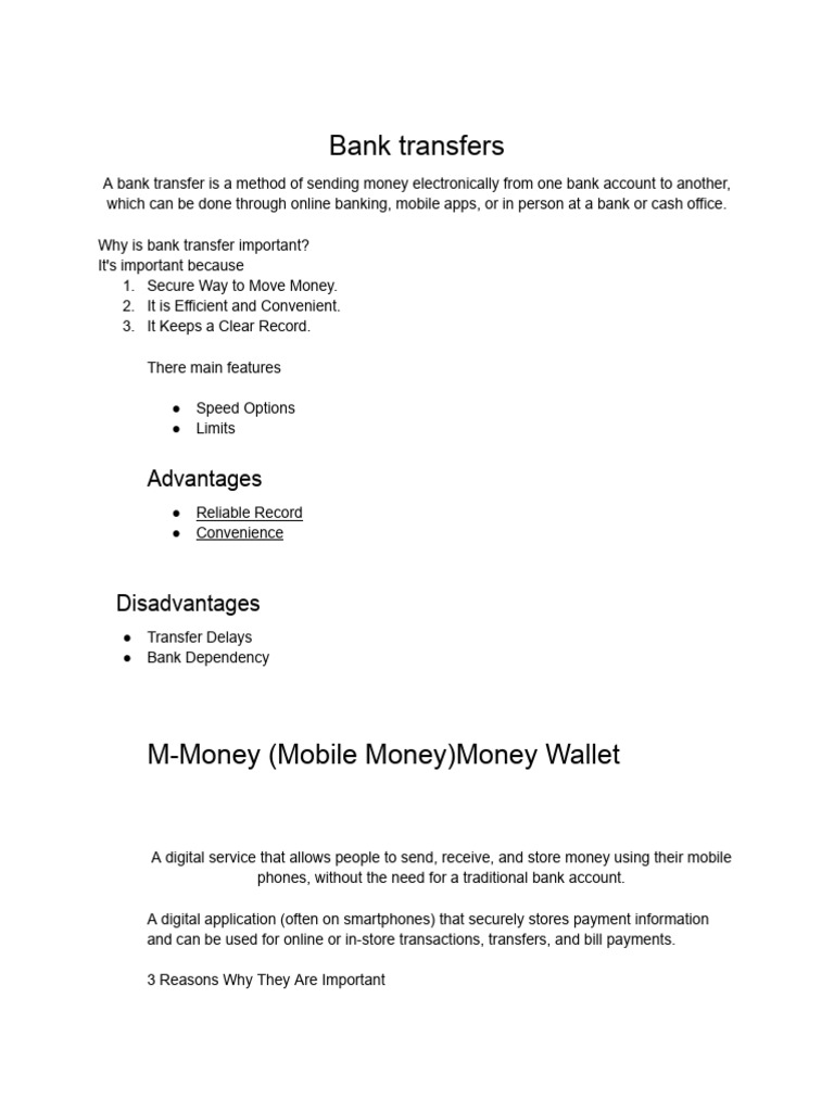 Bank Transfers and Mobile Money Explained | PDF