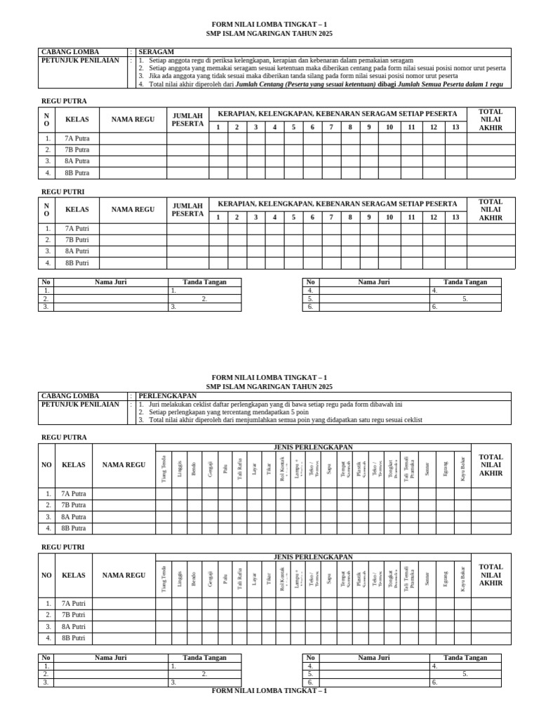 Form Penilaian Lomba SMP Islam 2025 | PDF