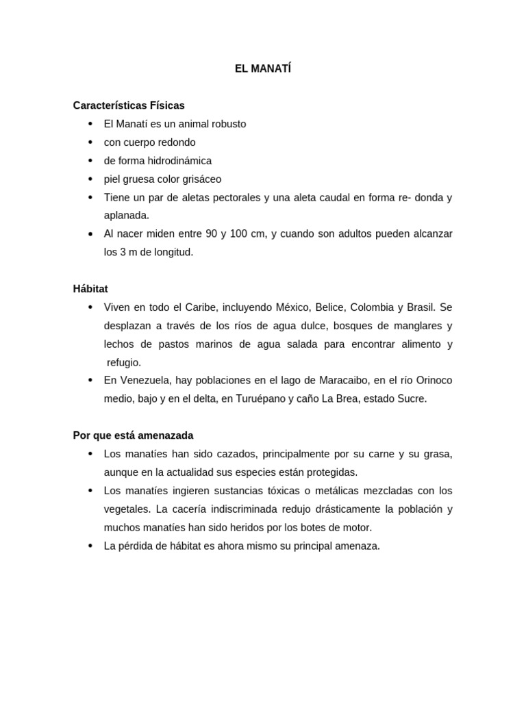 Manatí: Características y Amenazas | PDF