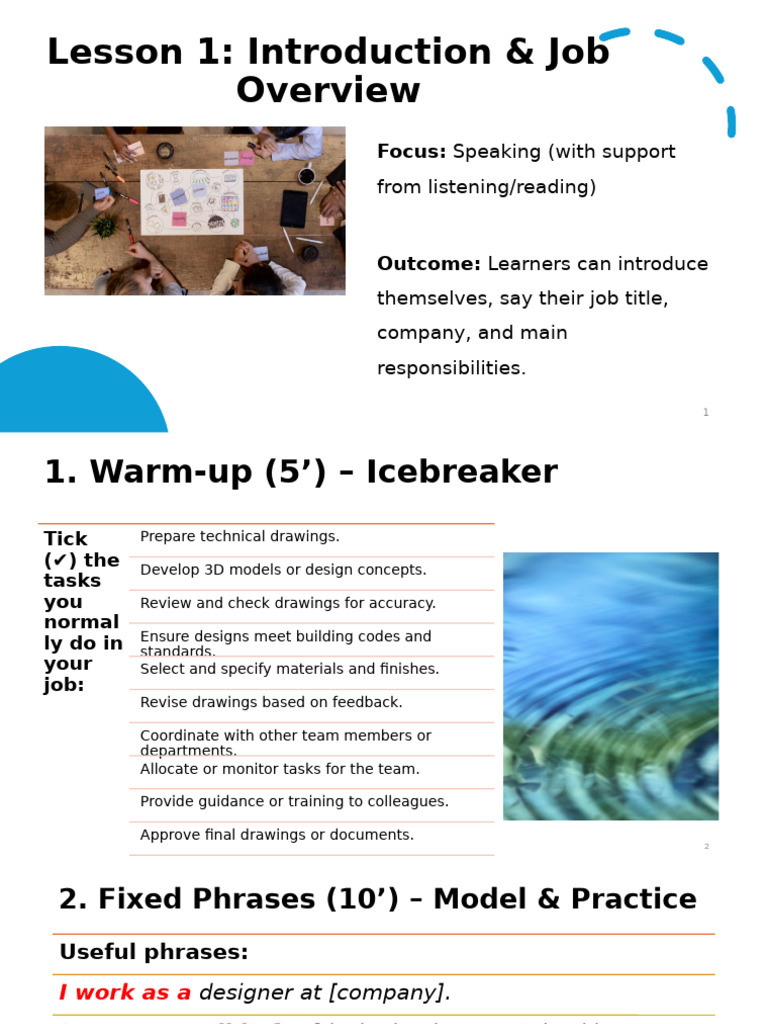 Job Introduction Speaking Lesson | PDF | Learning | Human Communication