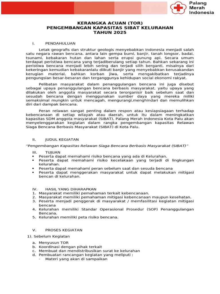 Tor Pelatihan Sibat 2025 | PDF