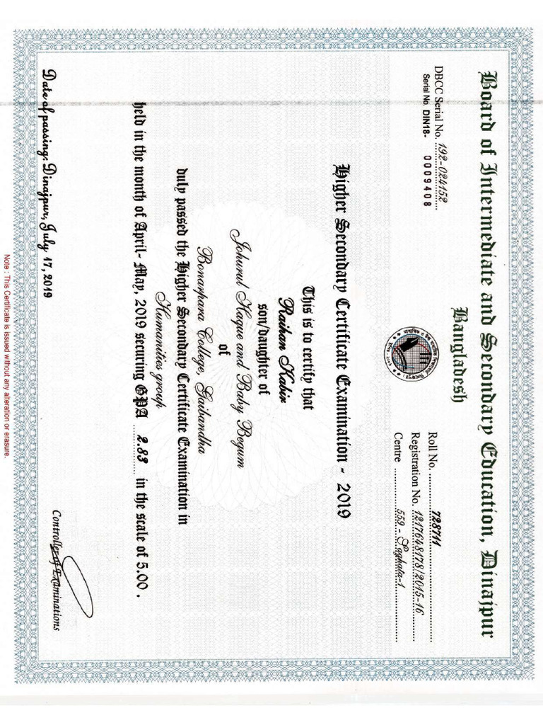 Higher Secondary School Certificate 5 - Compressed | PDF