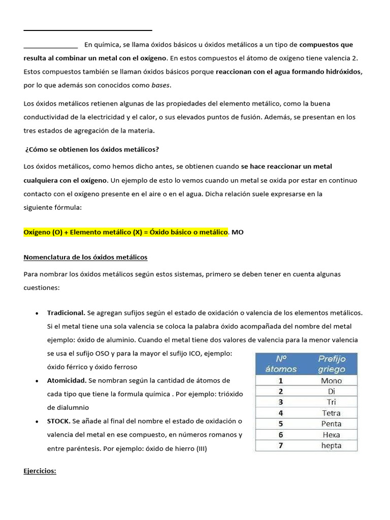 Apunte N°1 - Oxidos Basicos | PDF | Óxido | Compuestos químicos