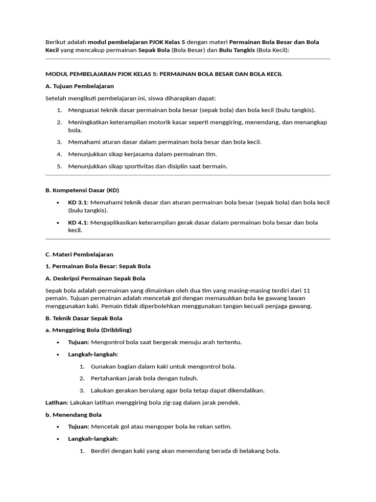 BAB 1 Modul Permainan Bola Besar Dan Kecil | PDF