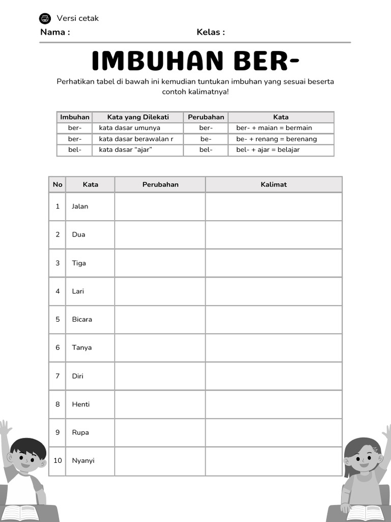Imbuhan Ber - Bahasa Indonesia Lembar Kerja Biru Ilustratif | PDF