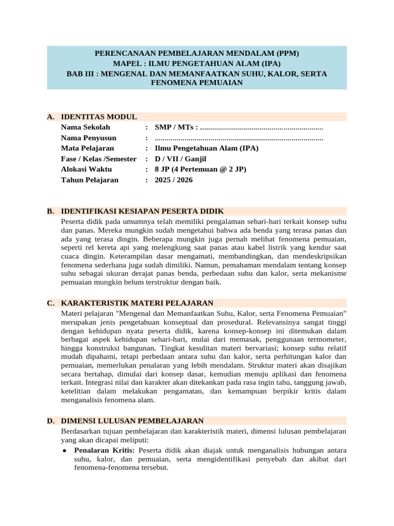 Modul Bab 3 Mengenal Dan Memanfaatkan Suhu, Kalor, Serta Fenomena Pemuaian | PDF
