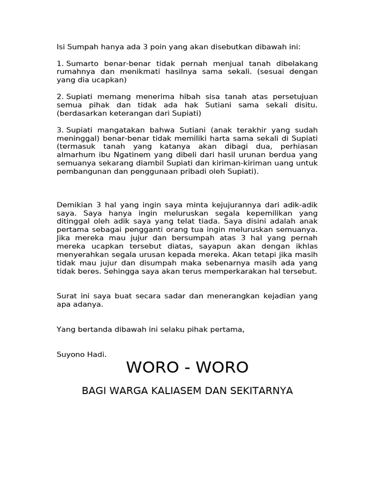 Sumpah Tanah dan Harta Keluarga Kaliasem | PDF