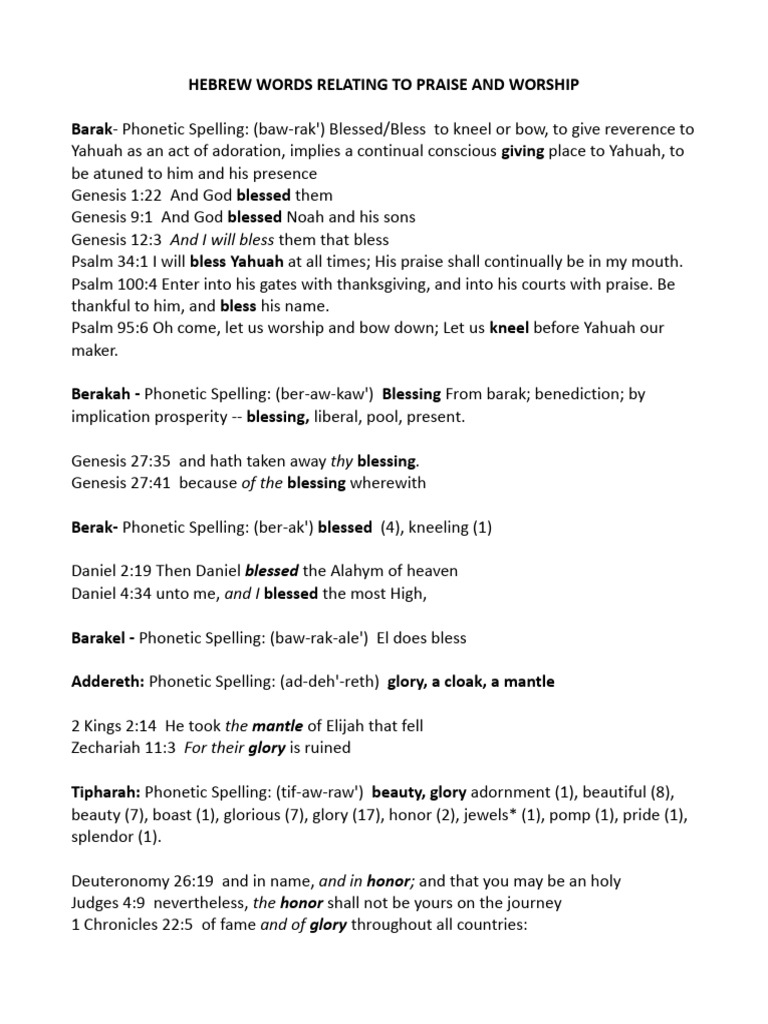 Hebrew Words Praise and Worship | PDF | Glory (Religion) | Psalms