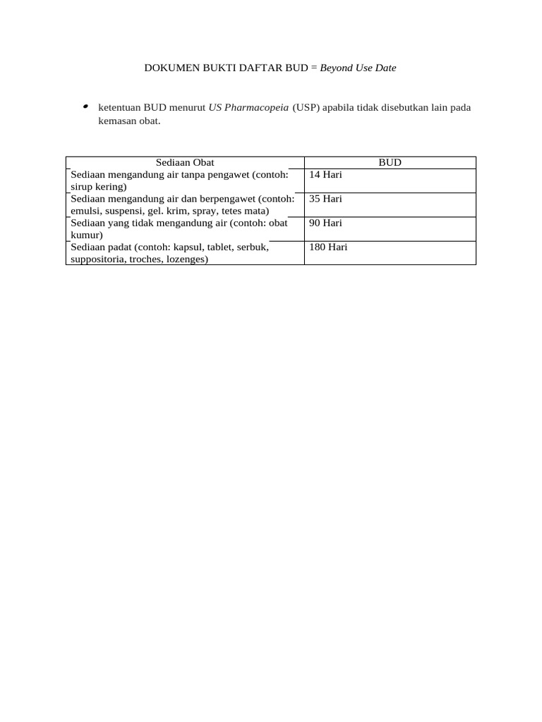 Ketentuan BUD Obat Menurut USP | PDF