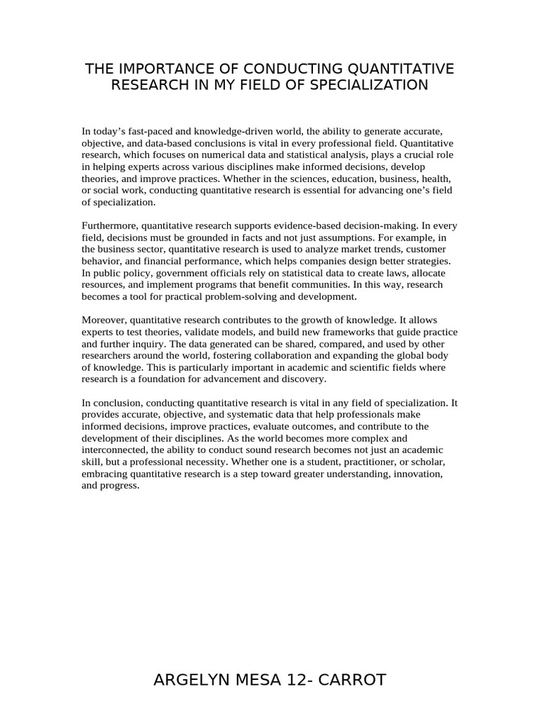 The Importance of Conducting Quantitative Research | PDF