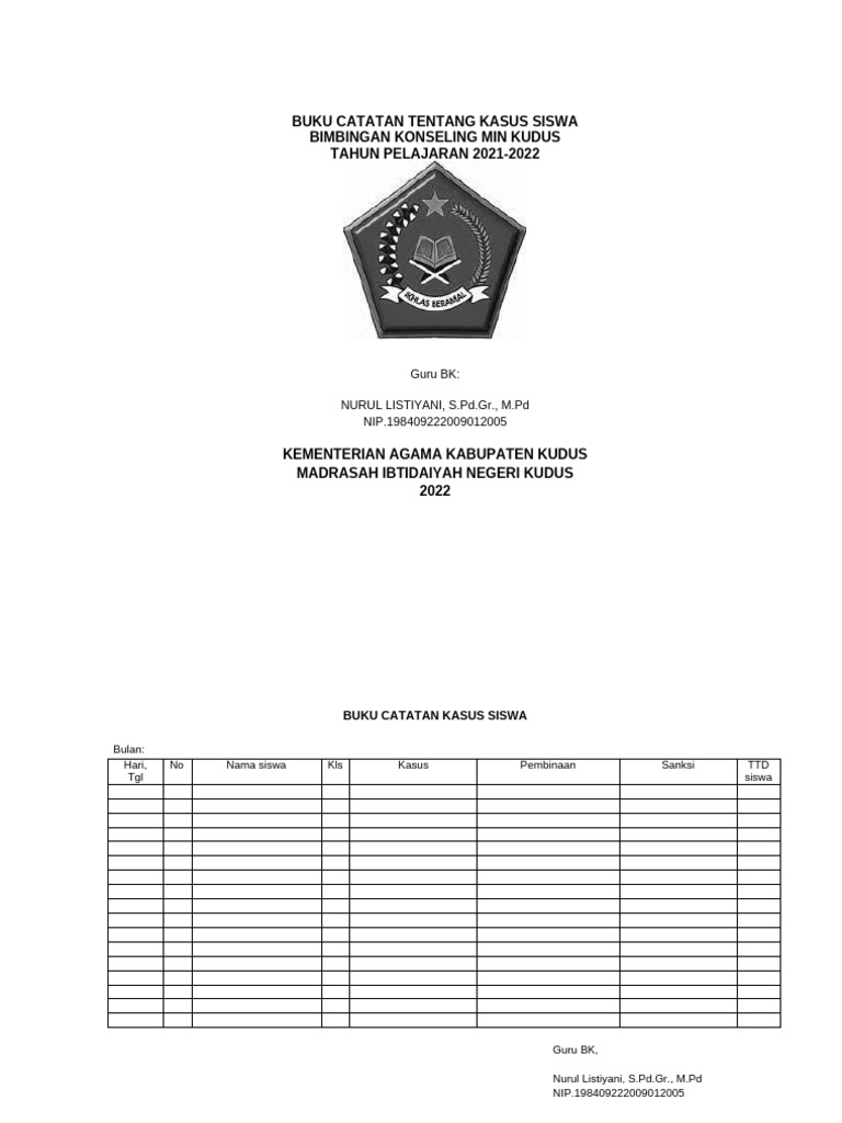 Buku Catatan Kasus Siswa MIN Kudus | PDF