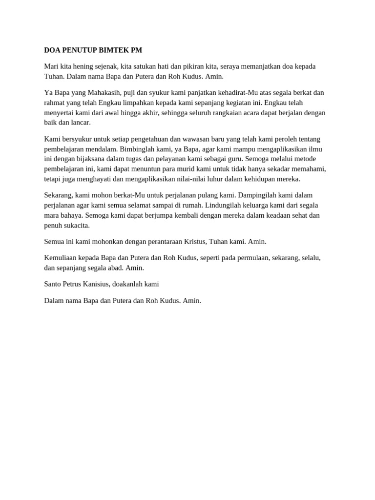Doa Penutup Bimtek PM | PDF