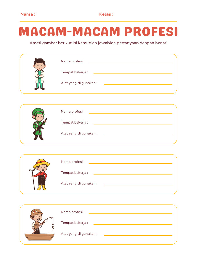 Macam-macam Profesi Lembar Kerja Mendeskripsikan Merah Putih Ilustratif | PDF