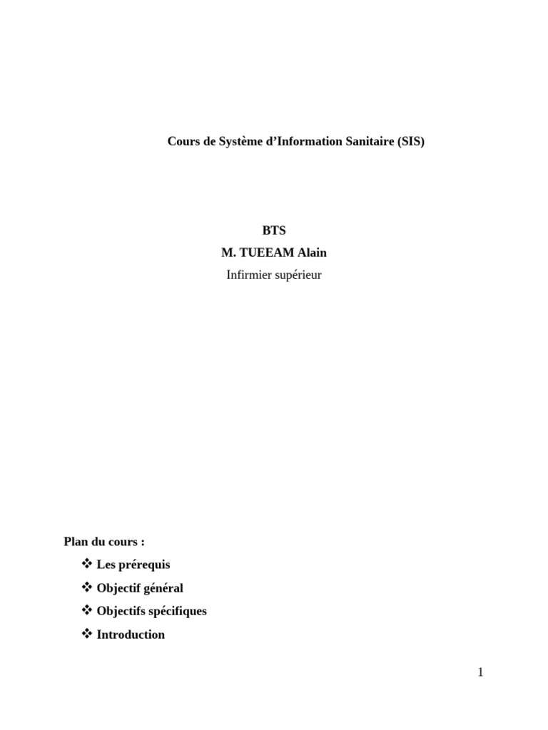 Cours sur le Système d'Information Sanitaire | PDF | Informations ...