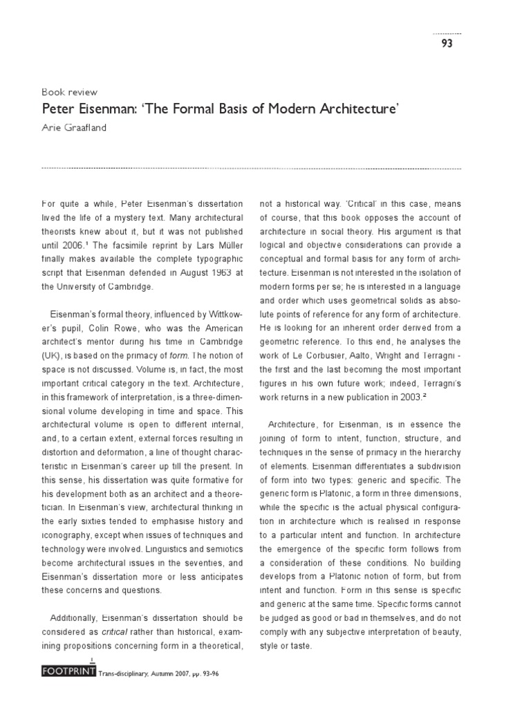 Peter Eisenman The Formal Basis of Modern Architecture | PDF ...