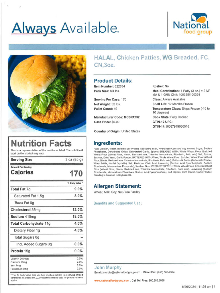 Halal Chicken Patty 622634 | PDF