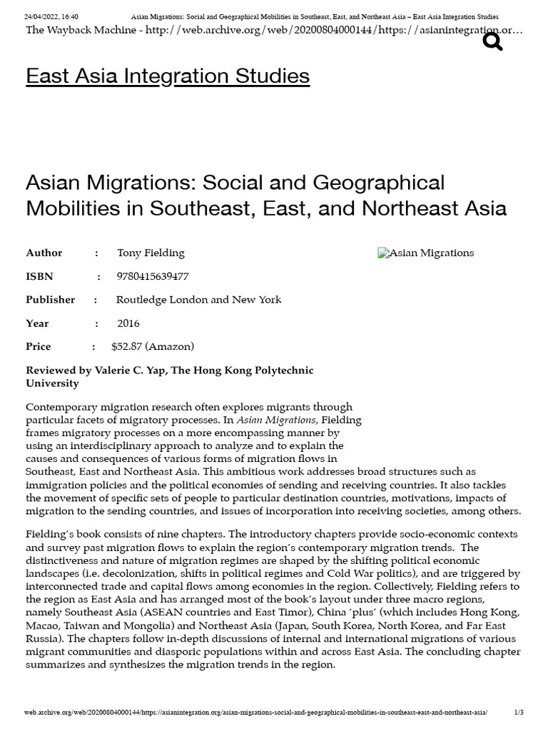 Asian Migrations - Social and Geographic... T Asia - East Asia ...