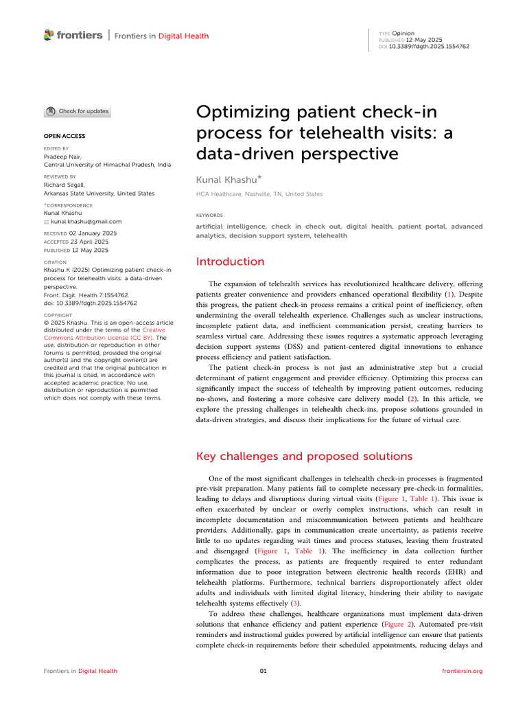 Optimizing Patient Check-In Process For Telehealth | PDF | Electronic ...