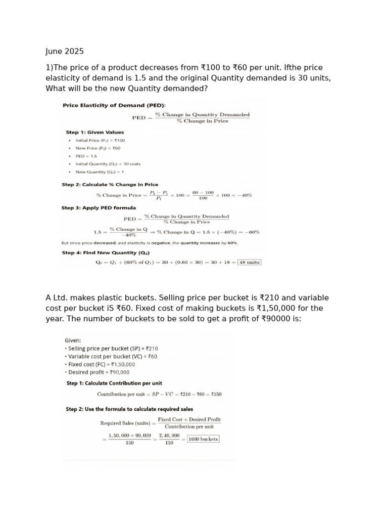 Numericals June 2025 | PDF