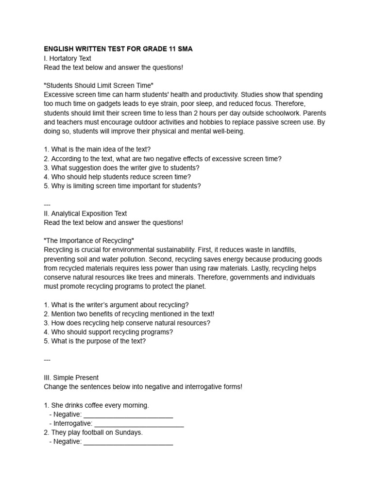 English Written Test For Grade 11 Sma | PDF | Recycling | Natural ...