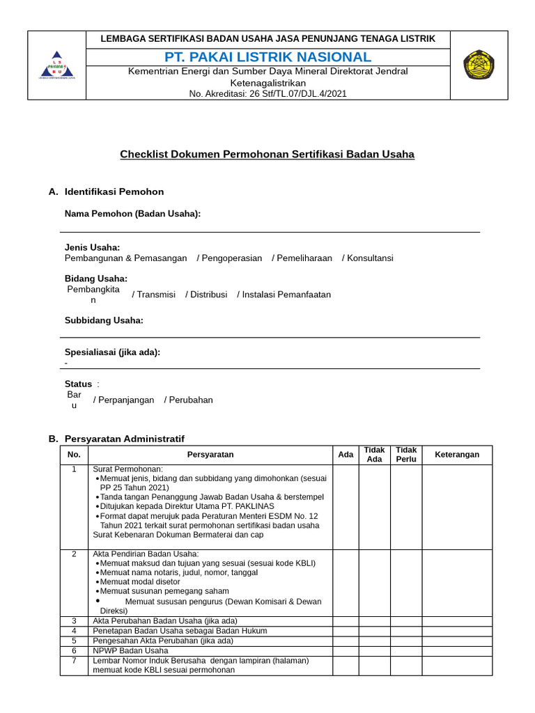 Checklist Permohonan SBU | PDF